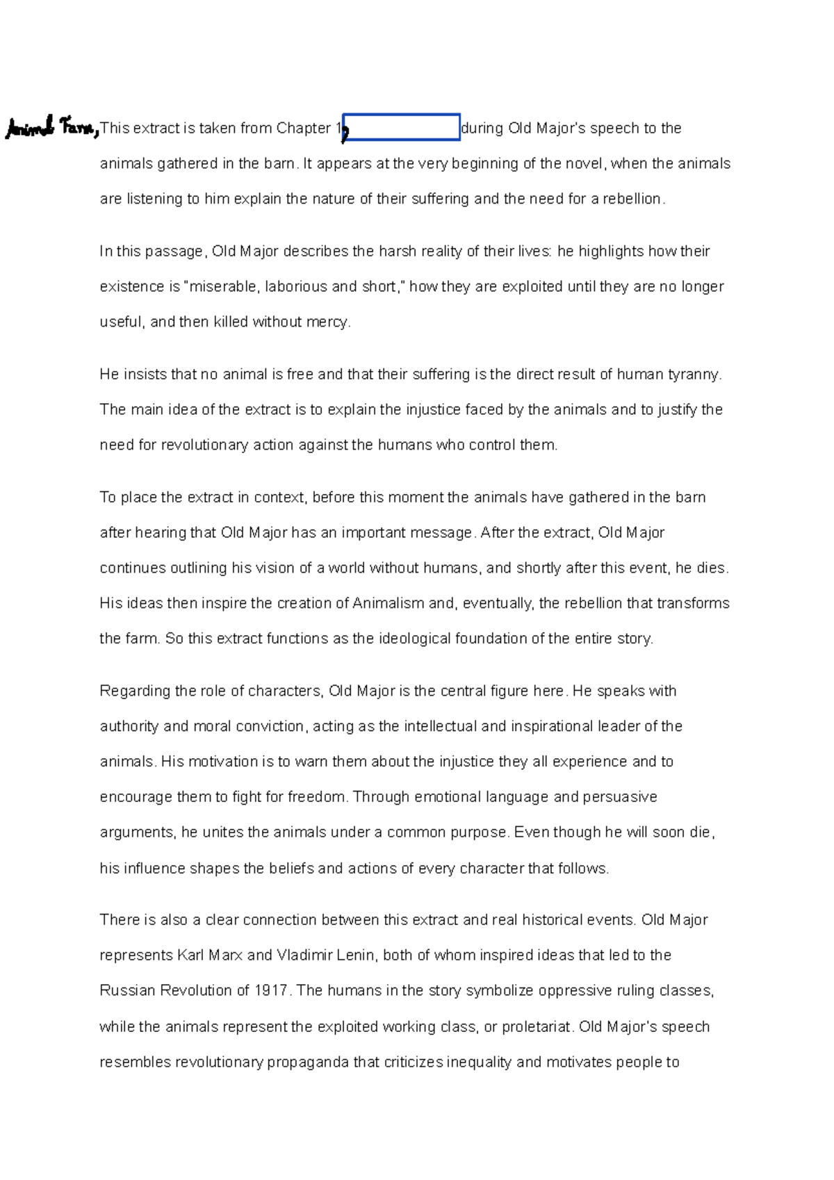 Animal Farm: Chapter 1 Analysis of Old Major's Speech - Studocu