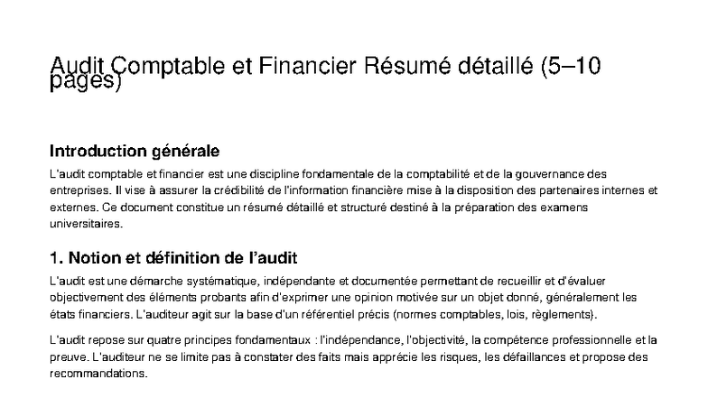 Audit Comptable et Financier : Résumé Détaille pour Examens - Studocu