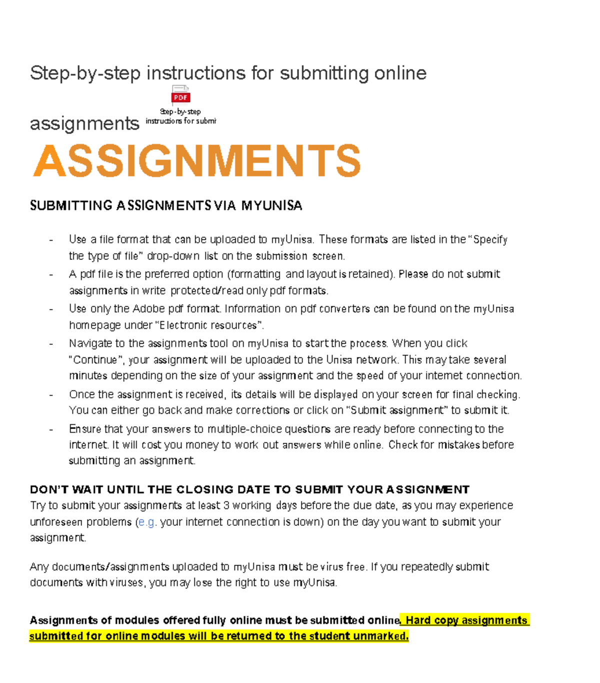 Step By Step Instruction For Submitting Online Assignments Feb 2022 Step By Step Instructions