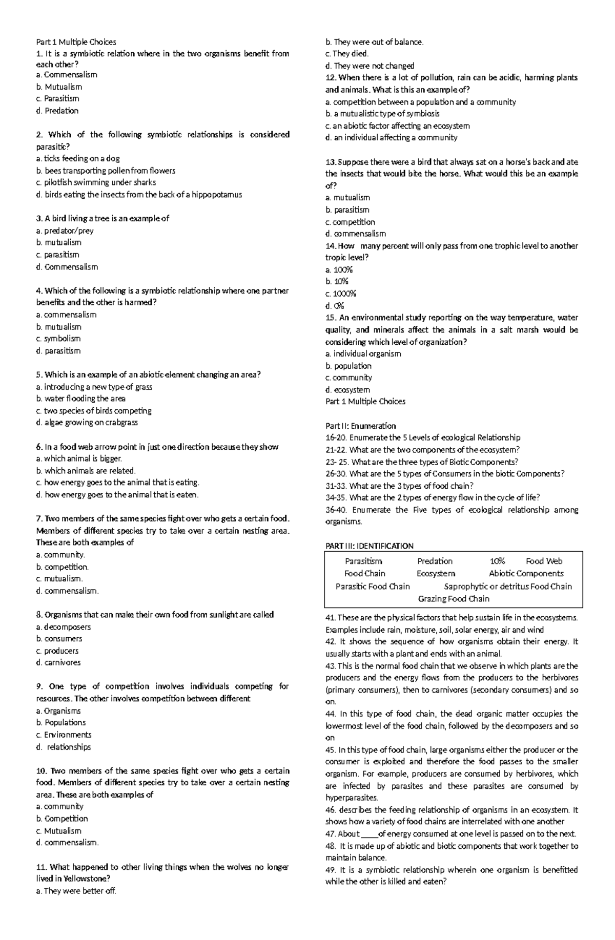 Ecological Relationships Quiz: Understanding Interactions in Ecosystems ...