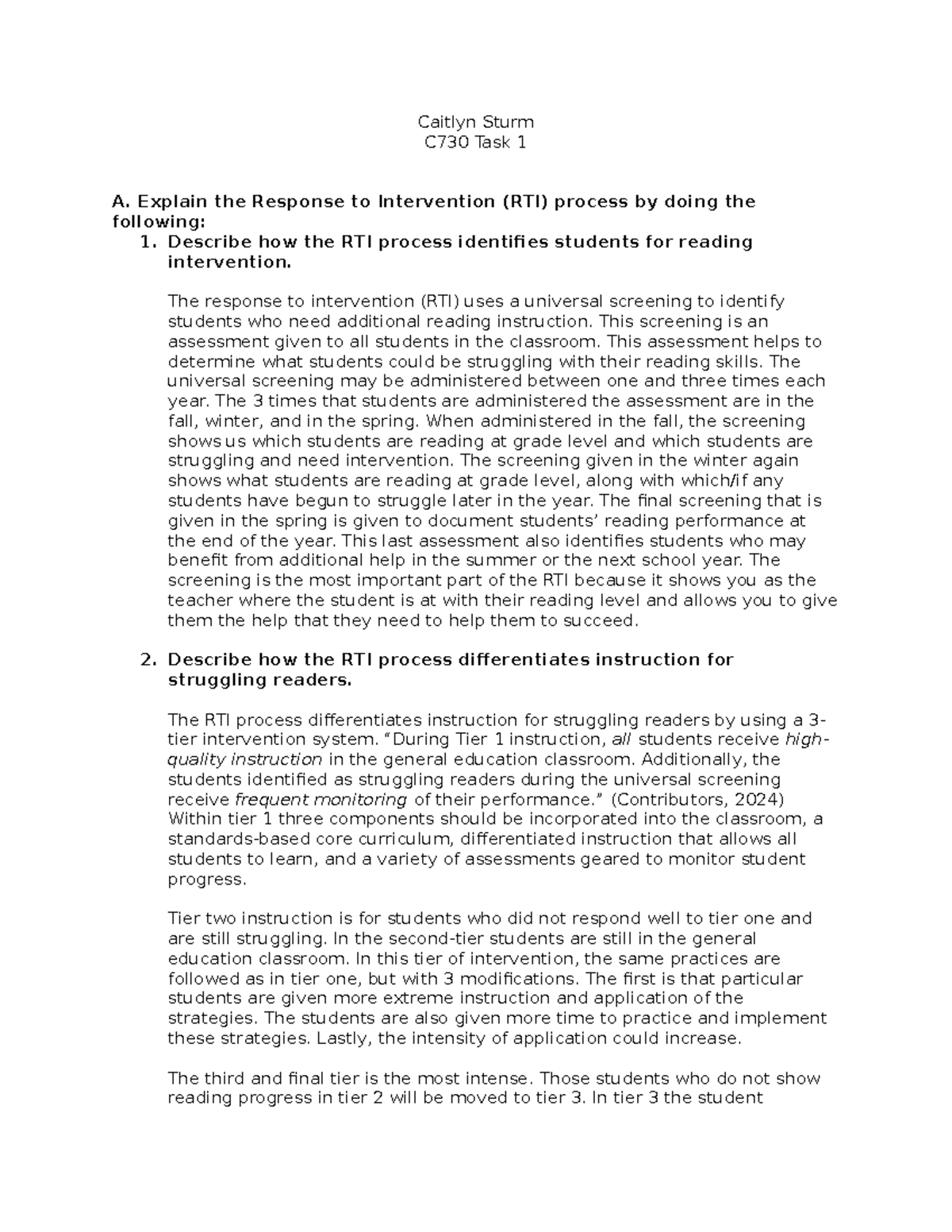 C730 task 1 - passed - Caitlyn Sturm C730 Task 1 A. Explain the ...