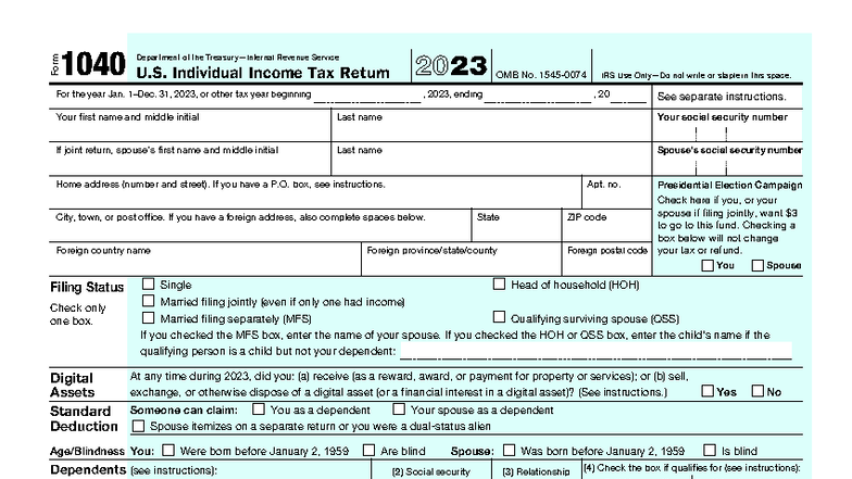 2023 Form 1040 - U.S. Individual Income Tax Return Guide - Studocu