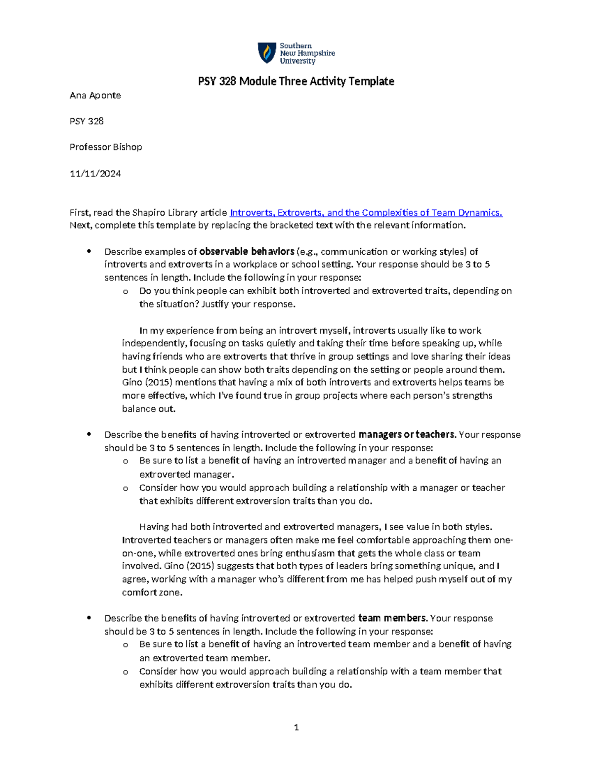 PSY 328 Module Three Activity Template - PSY 328 Module Three Activity ...