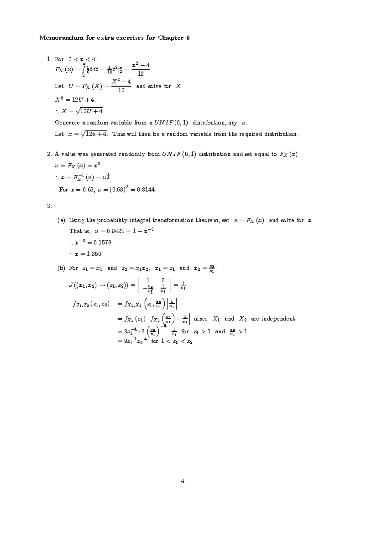 Memorandum for Extra Exercises on Chapter 6 (EE) - Studocu