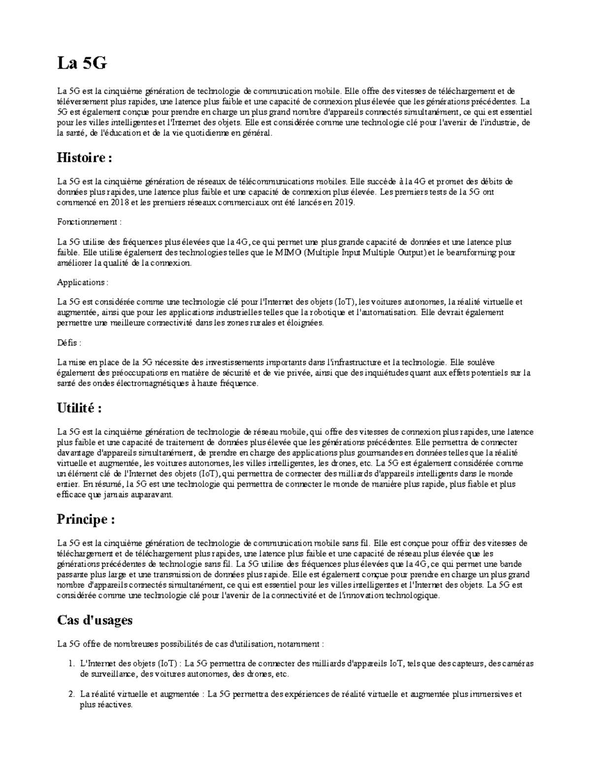 La 5G : Résumé et Applications Clés de la Technologie Mobile - Studocu