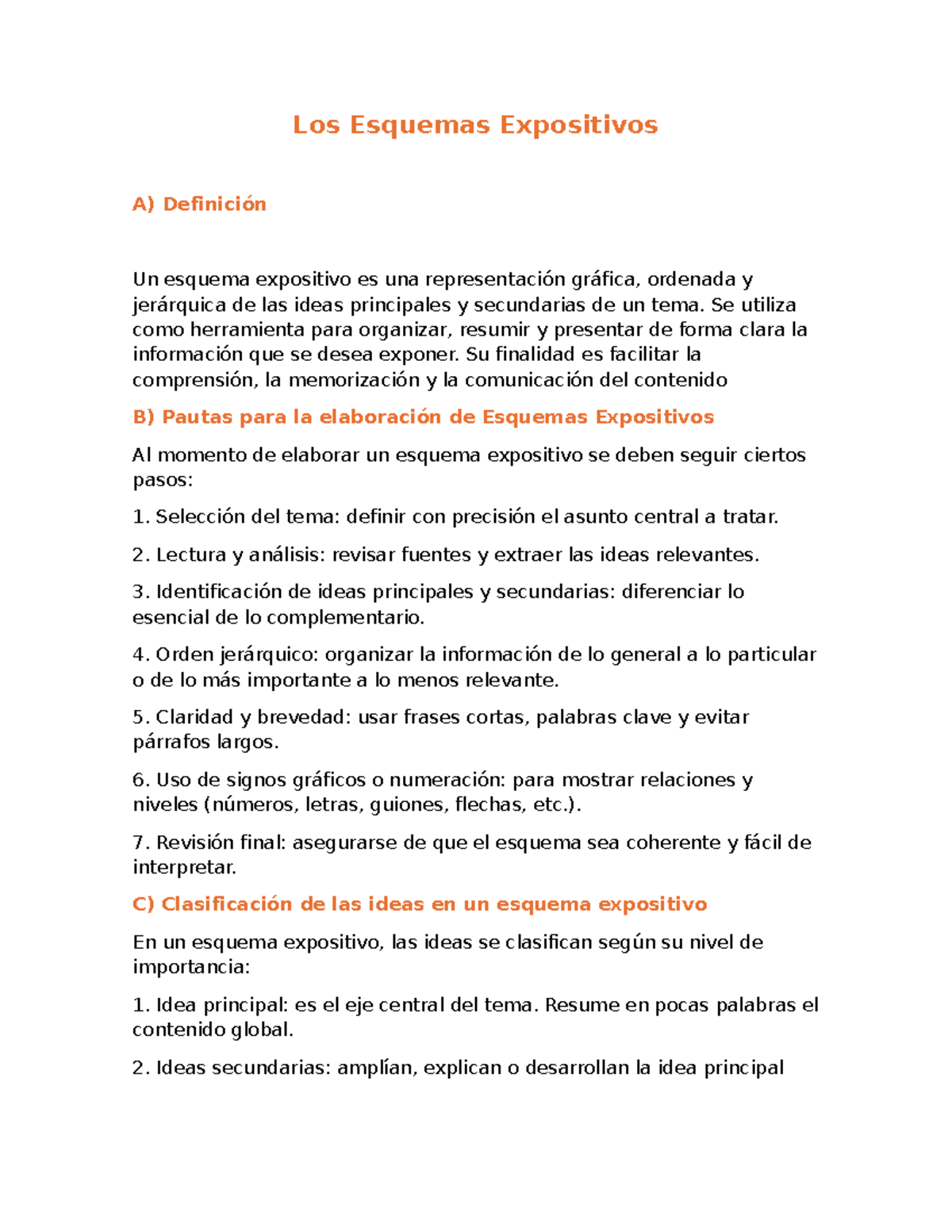 Esquemas Expositivos: Definición y Pautas para su Elaboración - Studocu