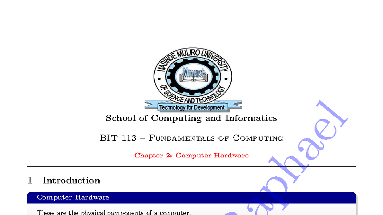 BIT 113: Fundamentals of Computing - Chapter 2: Computer Hardware - Studocu