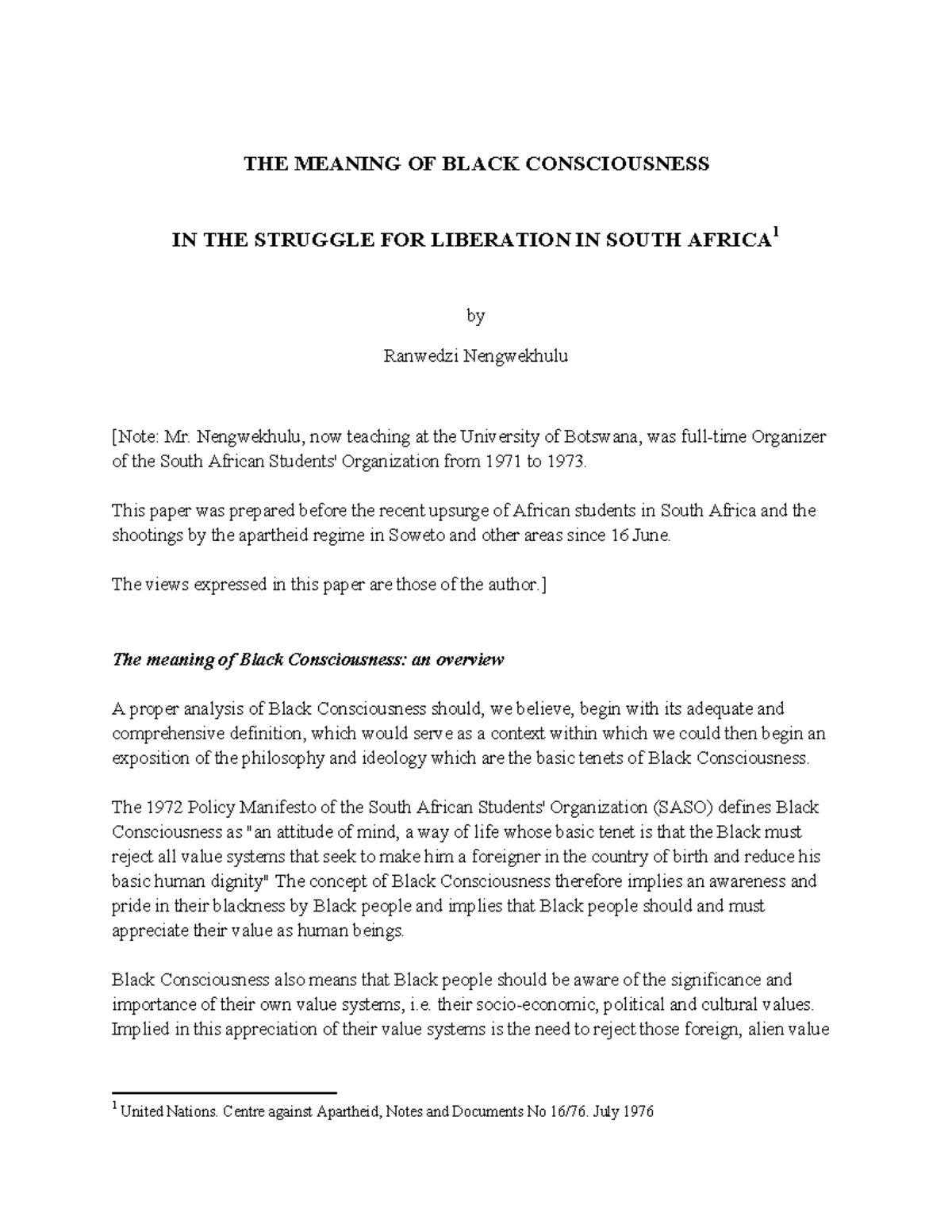 The Meaning of Black Consciousness: A Key to Liberation in SA - Studocu