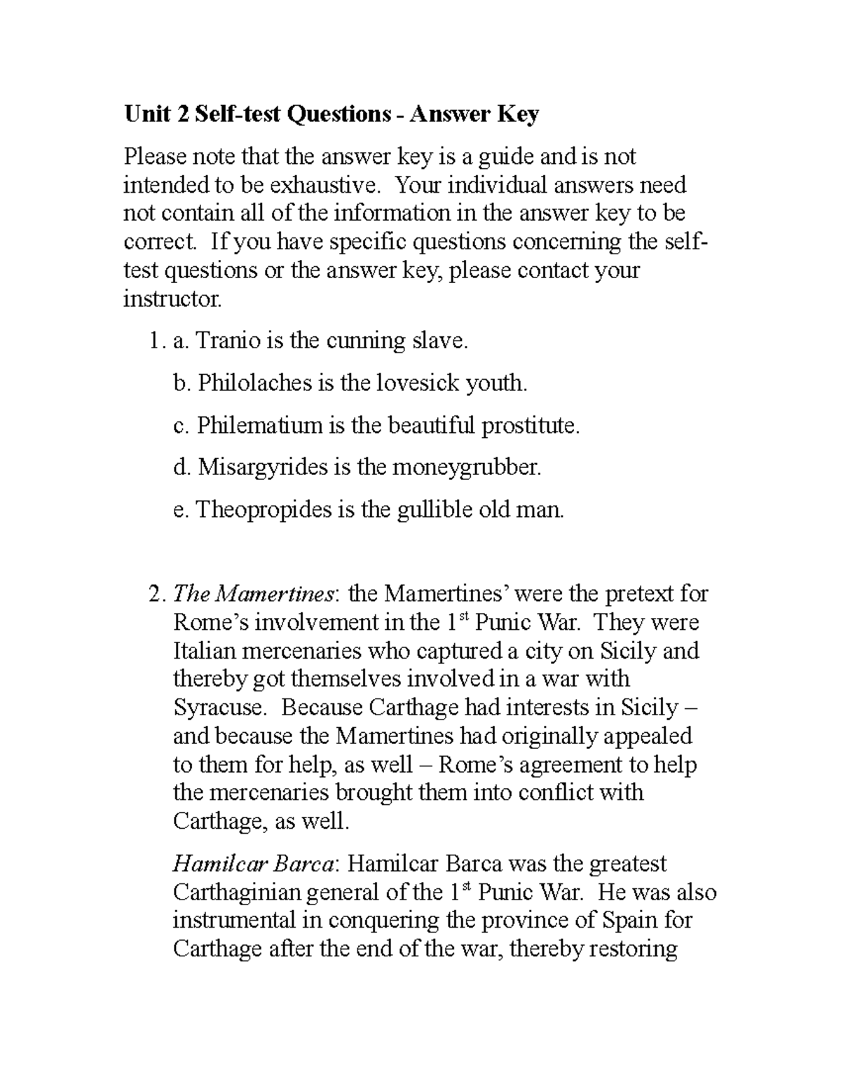 Unit 2 Answer Key - Unit 2 Self-test Questions - Answer Key Please note ...