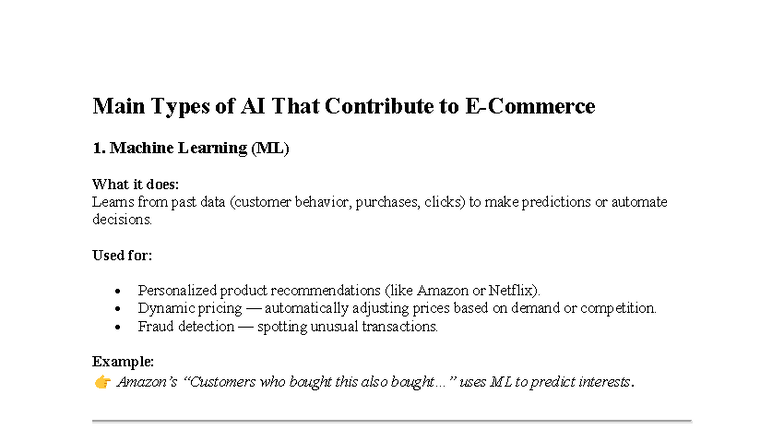 AI Commerce: Key Types of AI in Machine Learning & Automation - Studocu