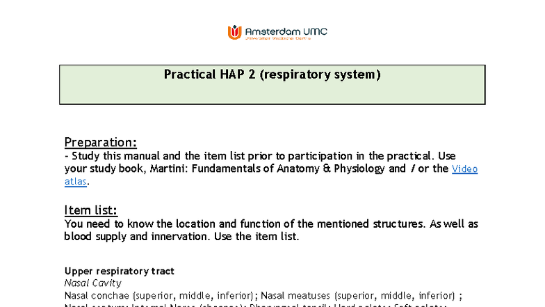 Manual for HAP 2 Practical: Respiratory System Study Guide 2025-2026 ...