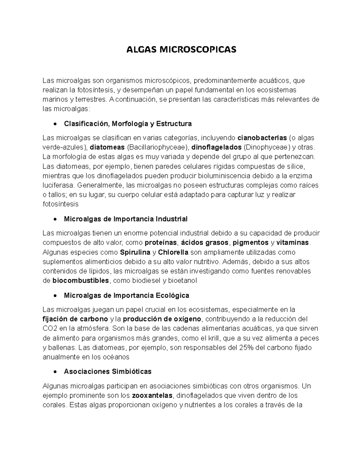 Algas Microscópicas: Características y Importancia - BIO - Studocu
