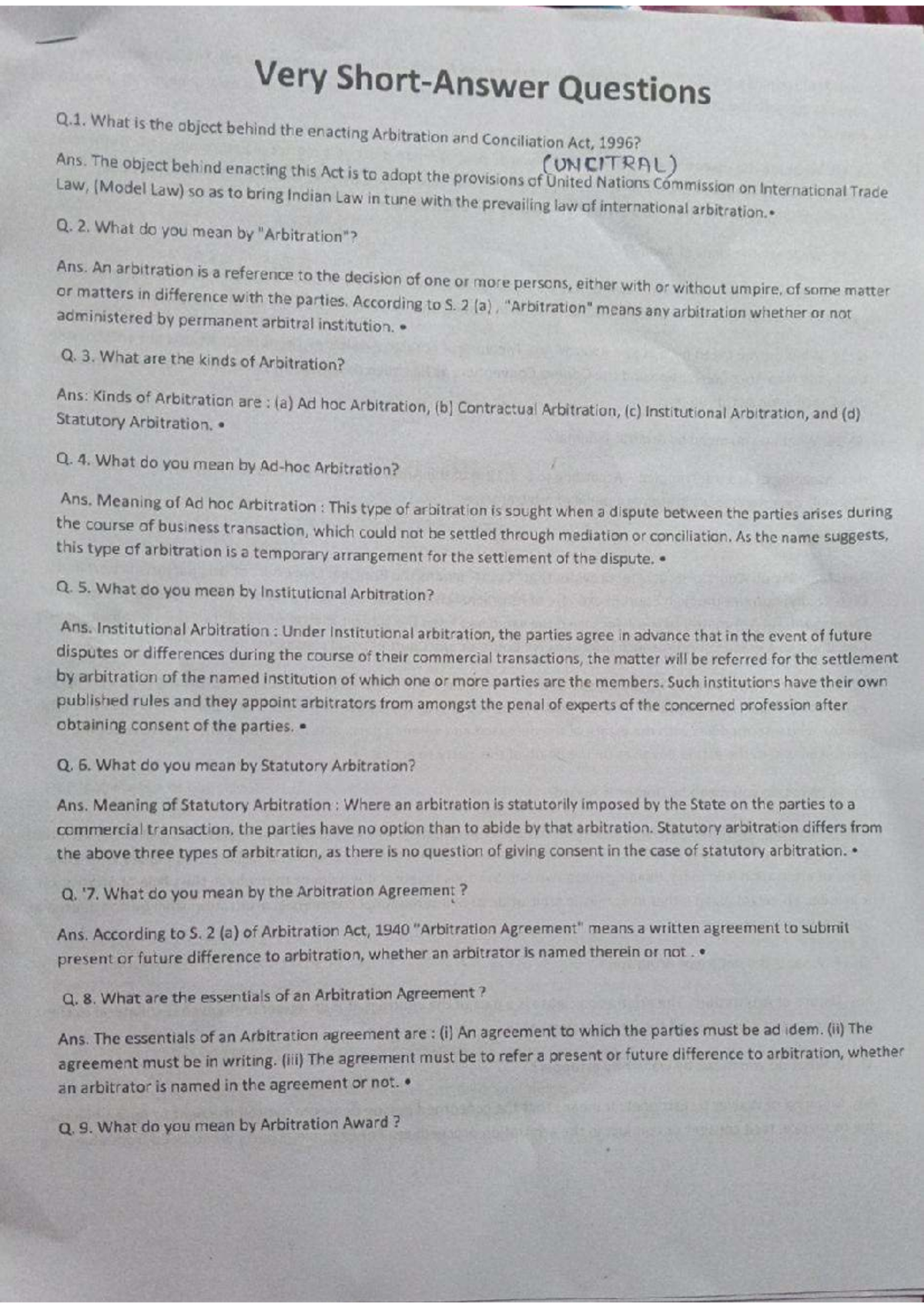 ADR 101: Key Questions on Arbitration & Conciliation Act, 1996 - Studocu