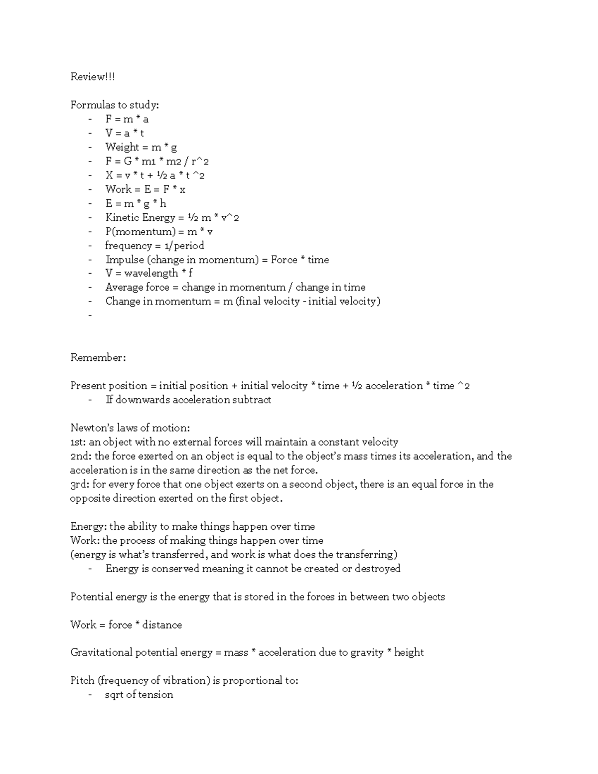 Physical Science Exam Review: Key Formulas & Concepts (PS101) - Studocu