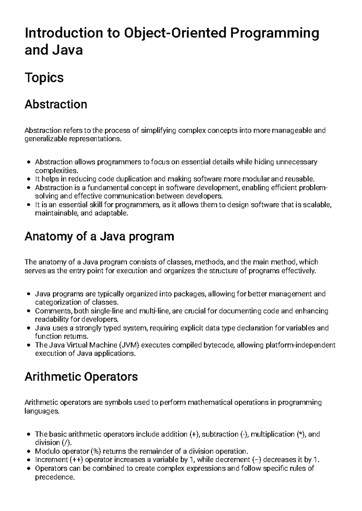 Introductionto Object Oriented Programmingand Java-Study Guide ...