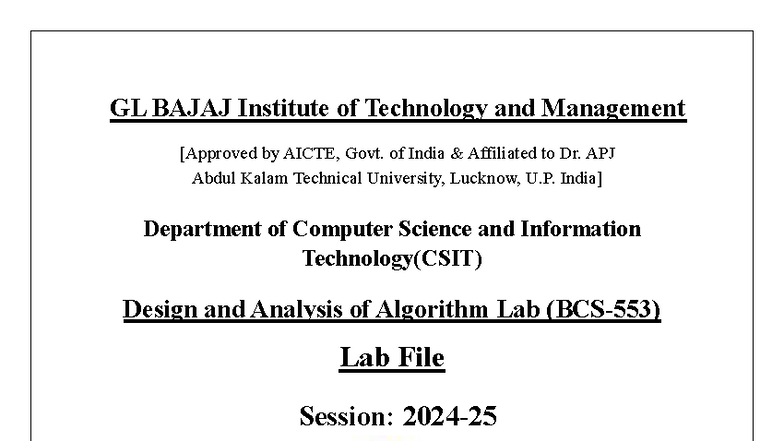 DAA Lab Manual - Design and Analysis of Algorithms (CSIT 5th Sem) - Studocu