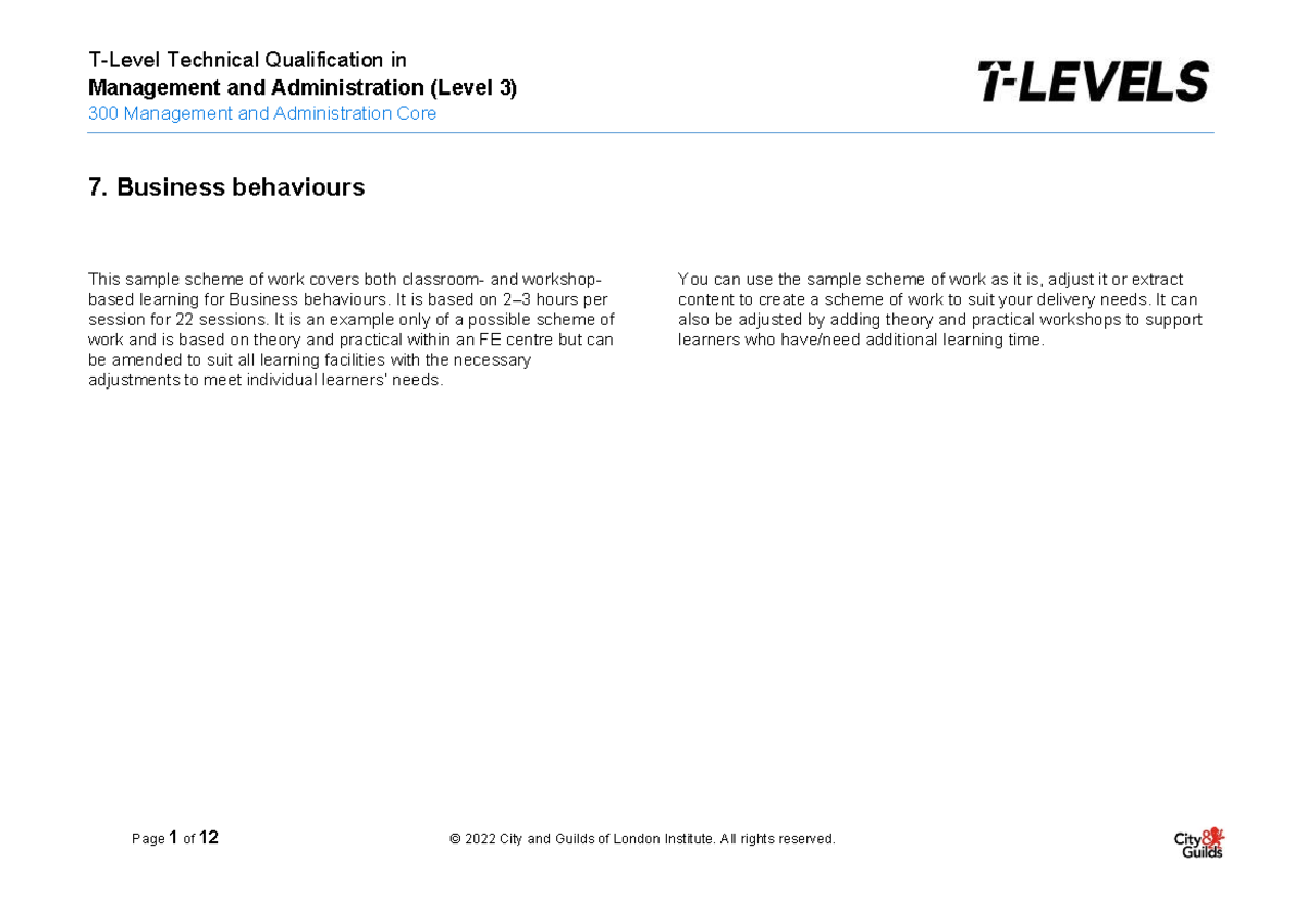 **300 Management and Administration Level 3: Business Behaviours ...
