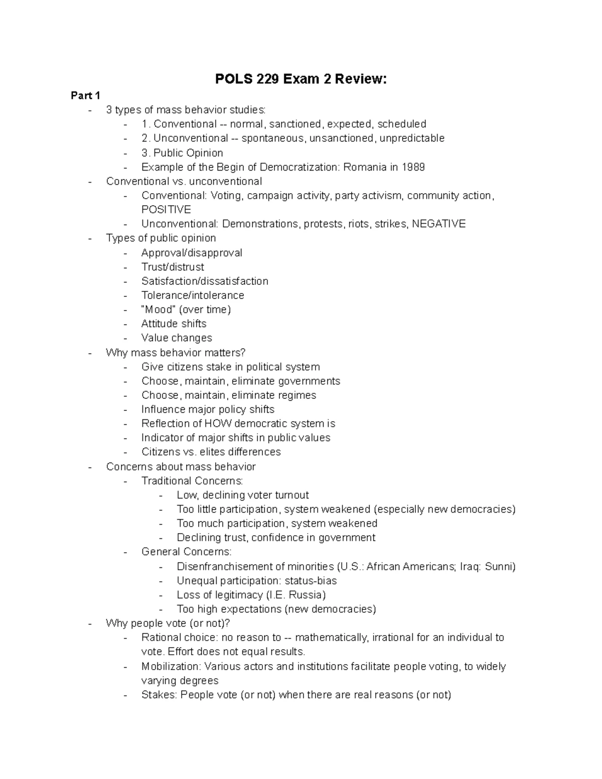 POLS 206 Exam #2 Lecture Notes - POLS 206 Exam #2 Lecture Notes: -Day 1 ...