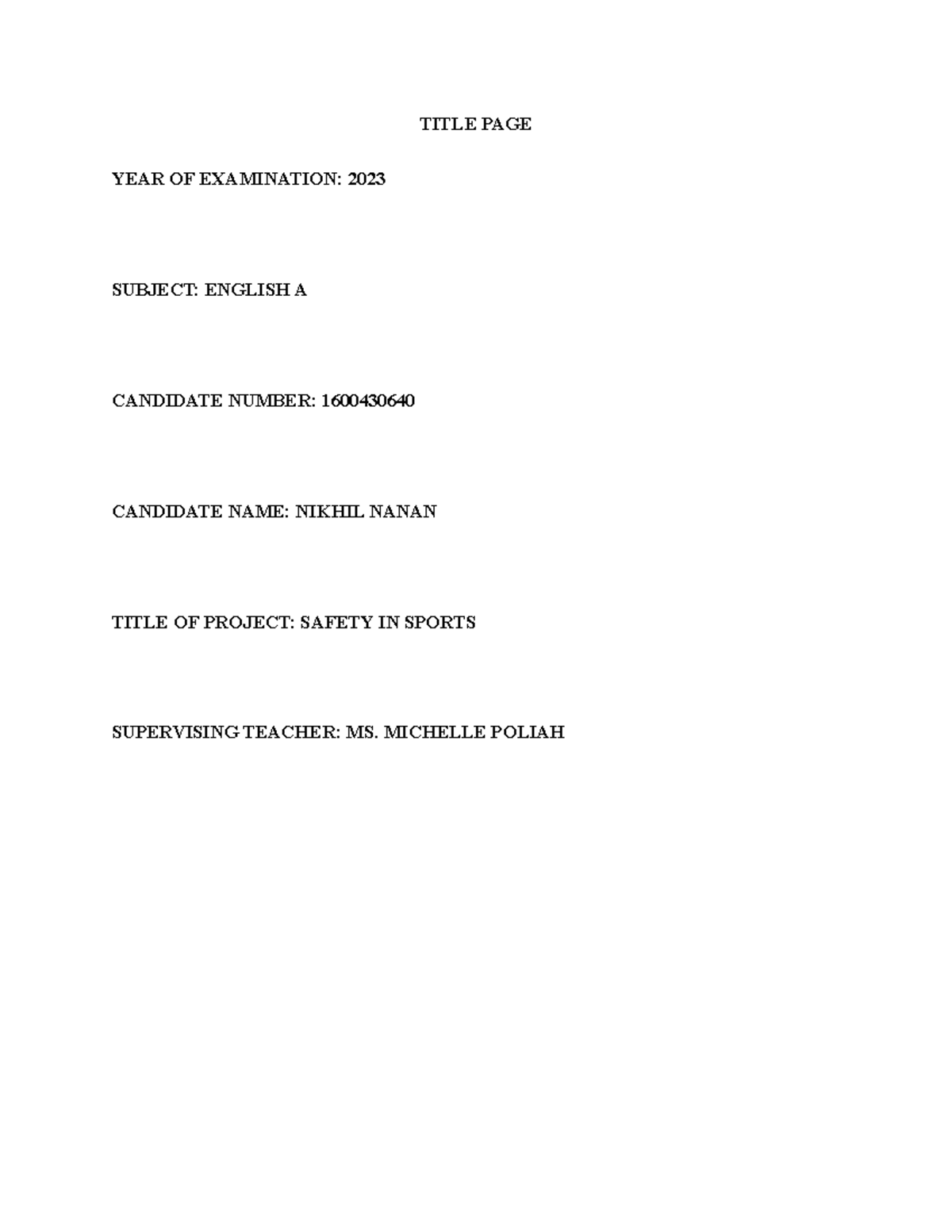 ENGLISH A SBA 2023: Exploring Safety in Sports and Its Importance - Studocu