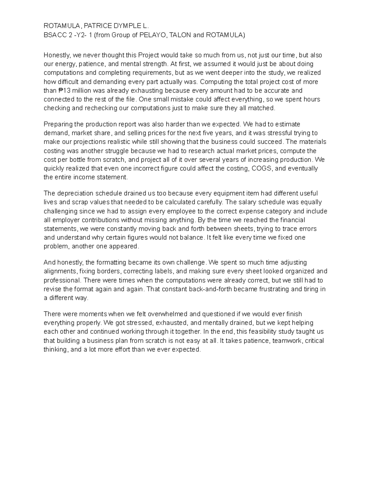 FIMA BSACC 2 1 Final Project: Insights from Our Feasibility Study - Studocu
