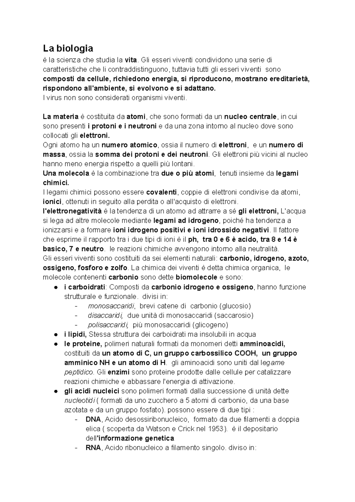 Riassunti di Biologia per TOLC PSI: Fondamenti e Concetti Chiave - Studocu