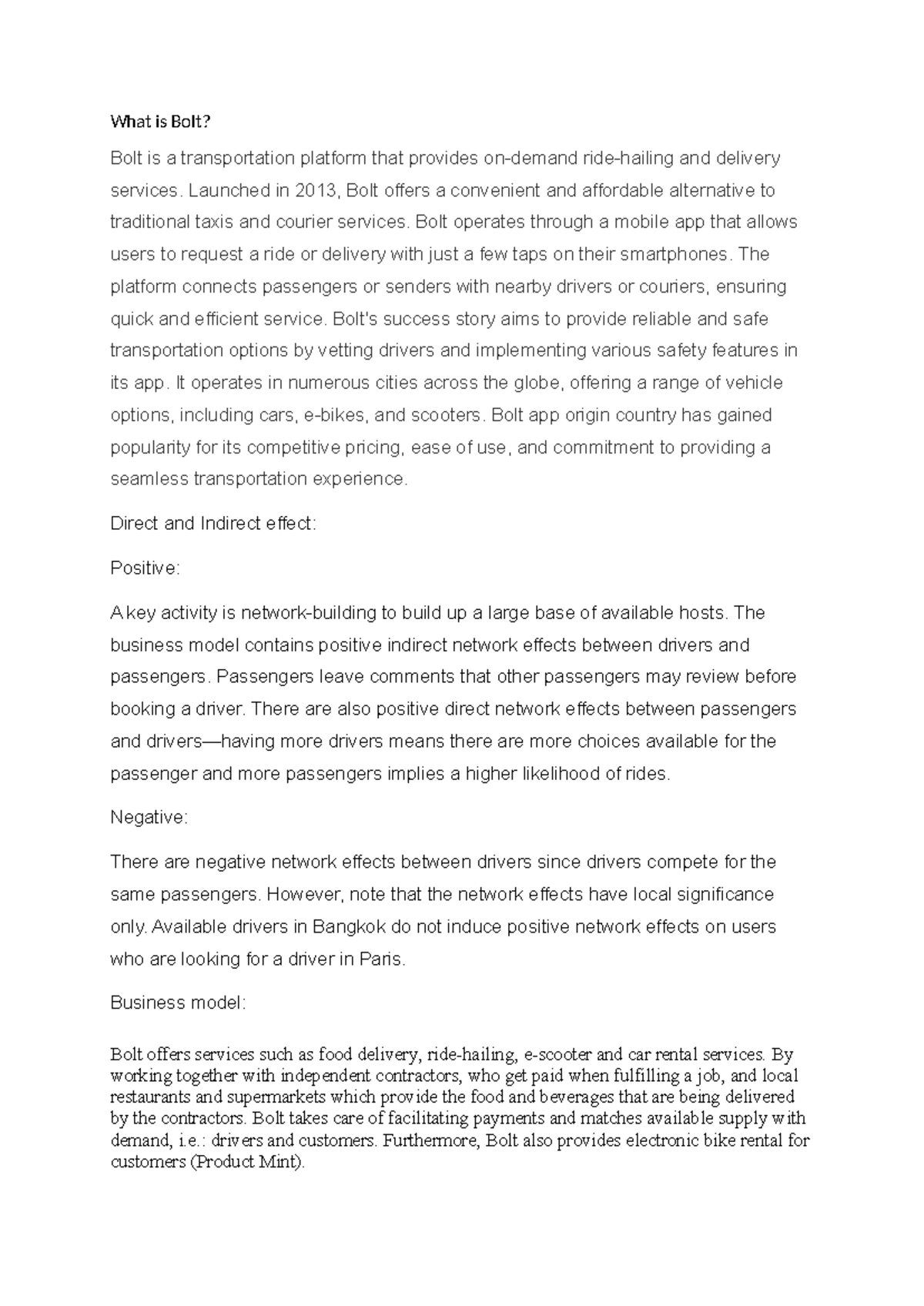 Case Study: Bolt Business Model Analysis and Insights - Studocu