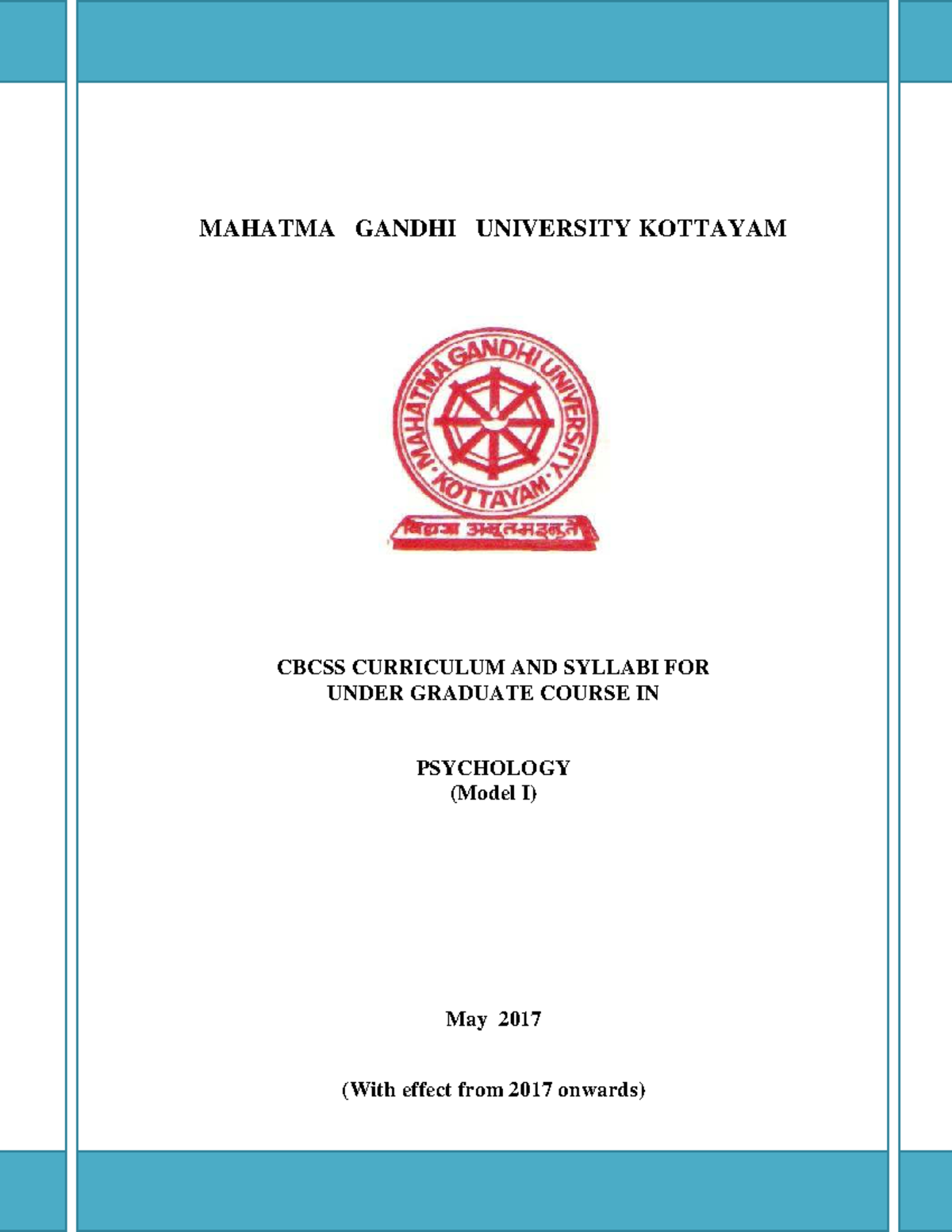 B.Sc. Psychology Curriculum & Syllabi (CBCSS) - 2017 Edition - Studocu