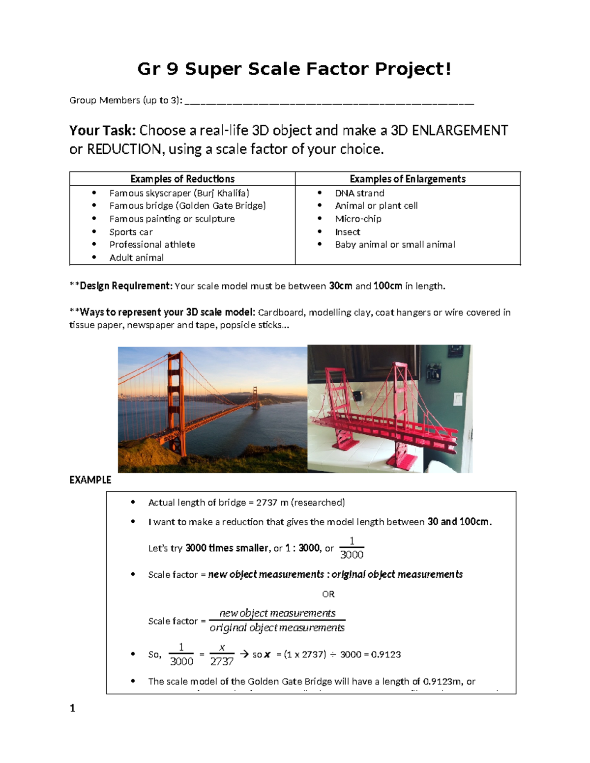 Gr 9 Scale Factor Project: 3D Model Design & Requirements - Studocu