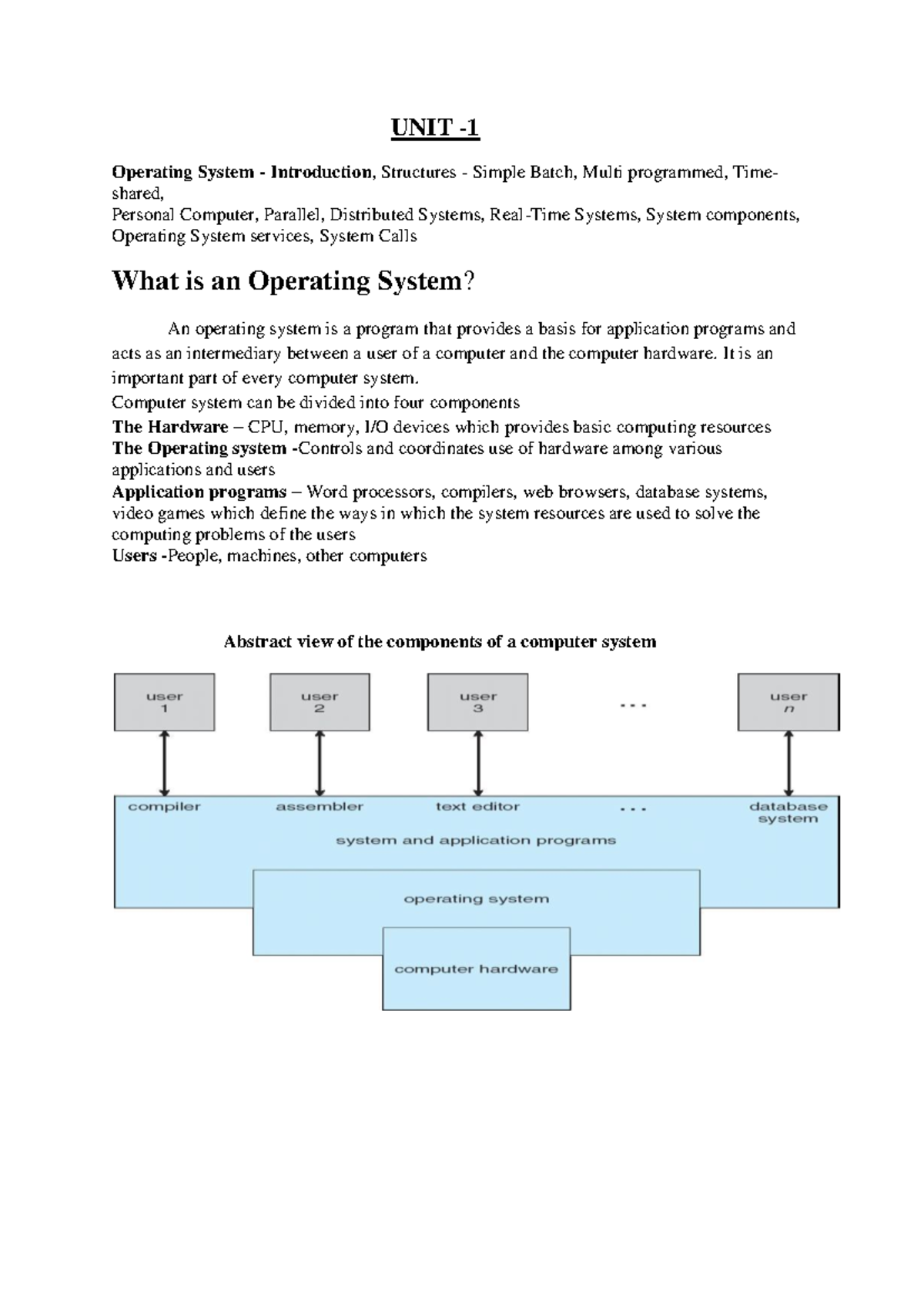 Operating Systems Overview: Introduction & Structure (CS101) - Studocu