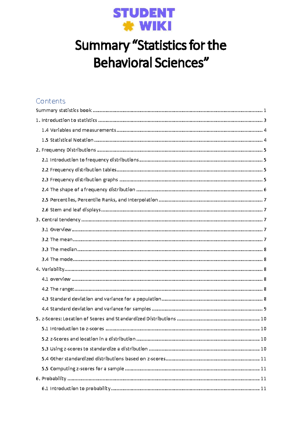 Statistics Summary: Key Concepts and Methods (Course Code: STAT101) - Studeersnel