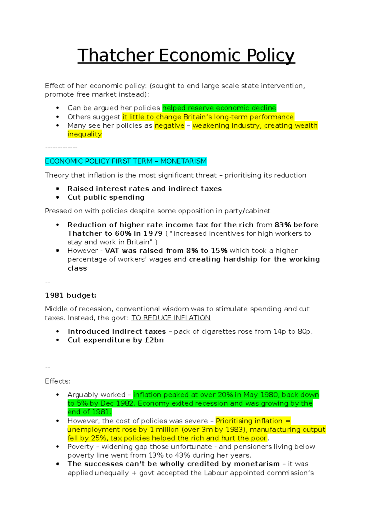 Thatcher Economic Policy Analysis: Impacts & Effects on UK Economy ...