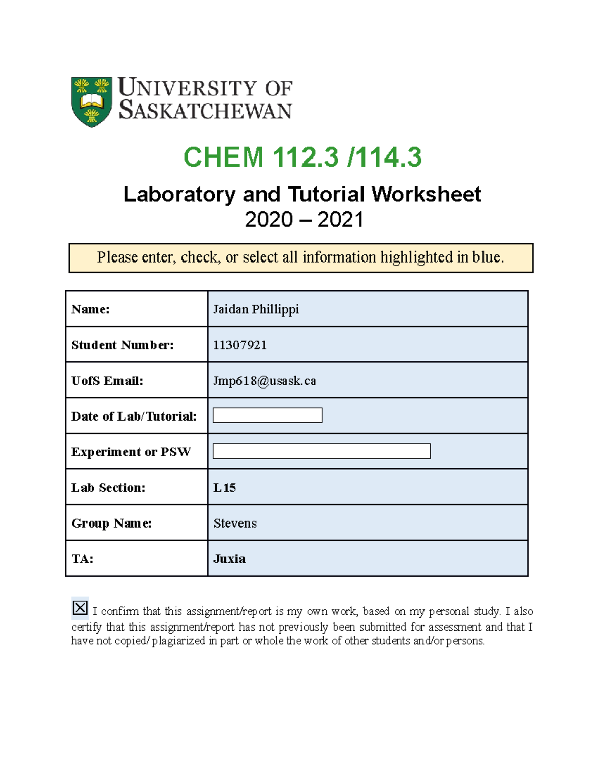 Acid Base Titration Part A - CHEM 112 /114. Laboratory and Tutorial ...