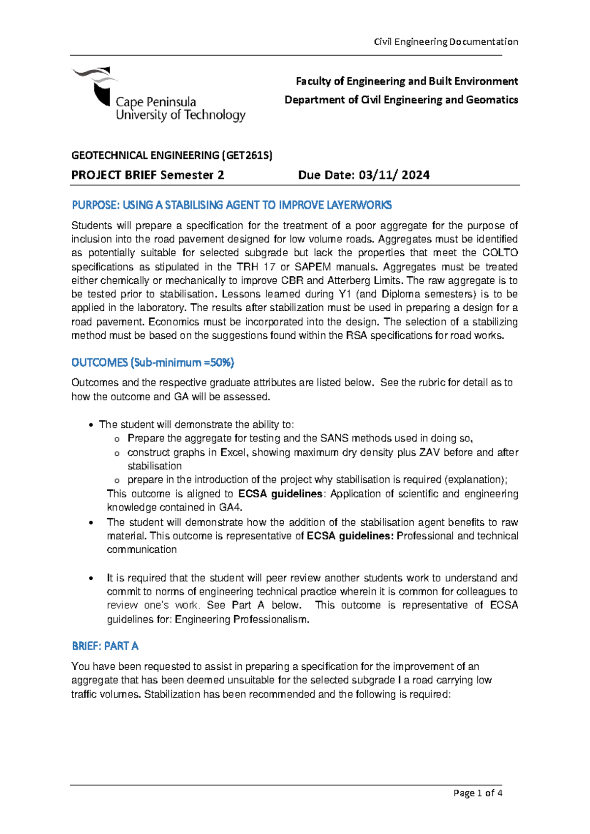 GET261S Geotechnical Engineering Project Brief - Semester 2 - Studocu