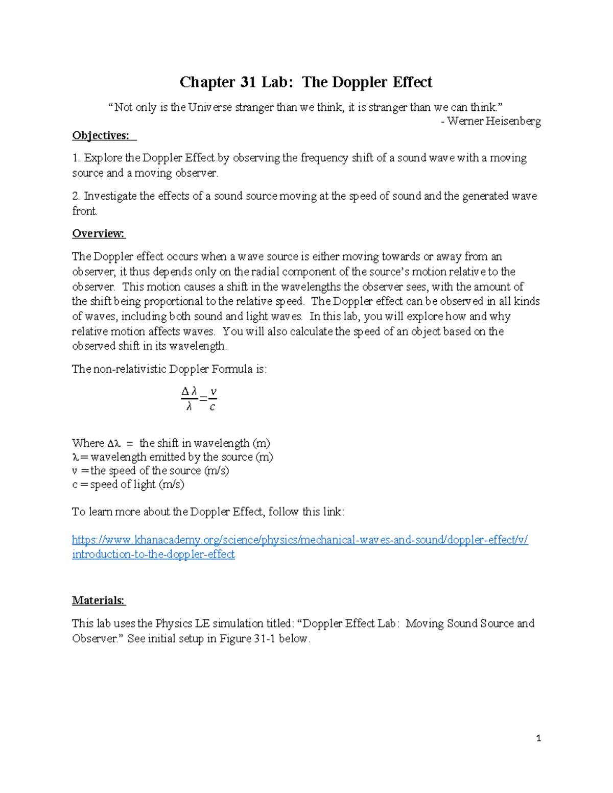Ch 31 Lab: Exploring the Doppler Effect in Waves - Studocu