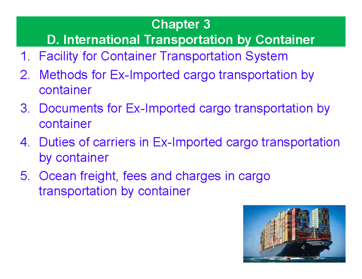 Chapter 3. D. International Transportation by Container - Chapter 3 D ...