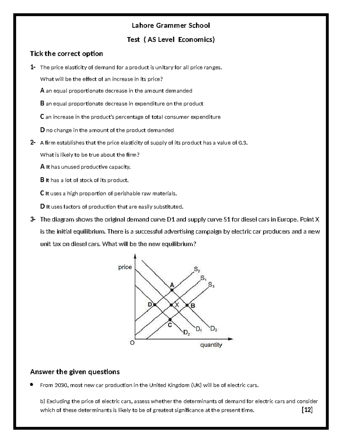 AS Level Economics Test - Sample Answers & Worksheets - Studocu