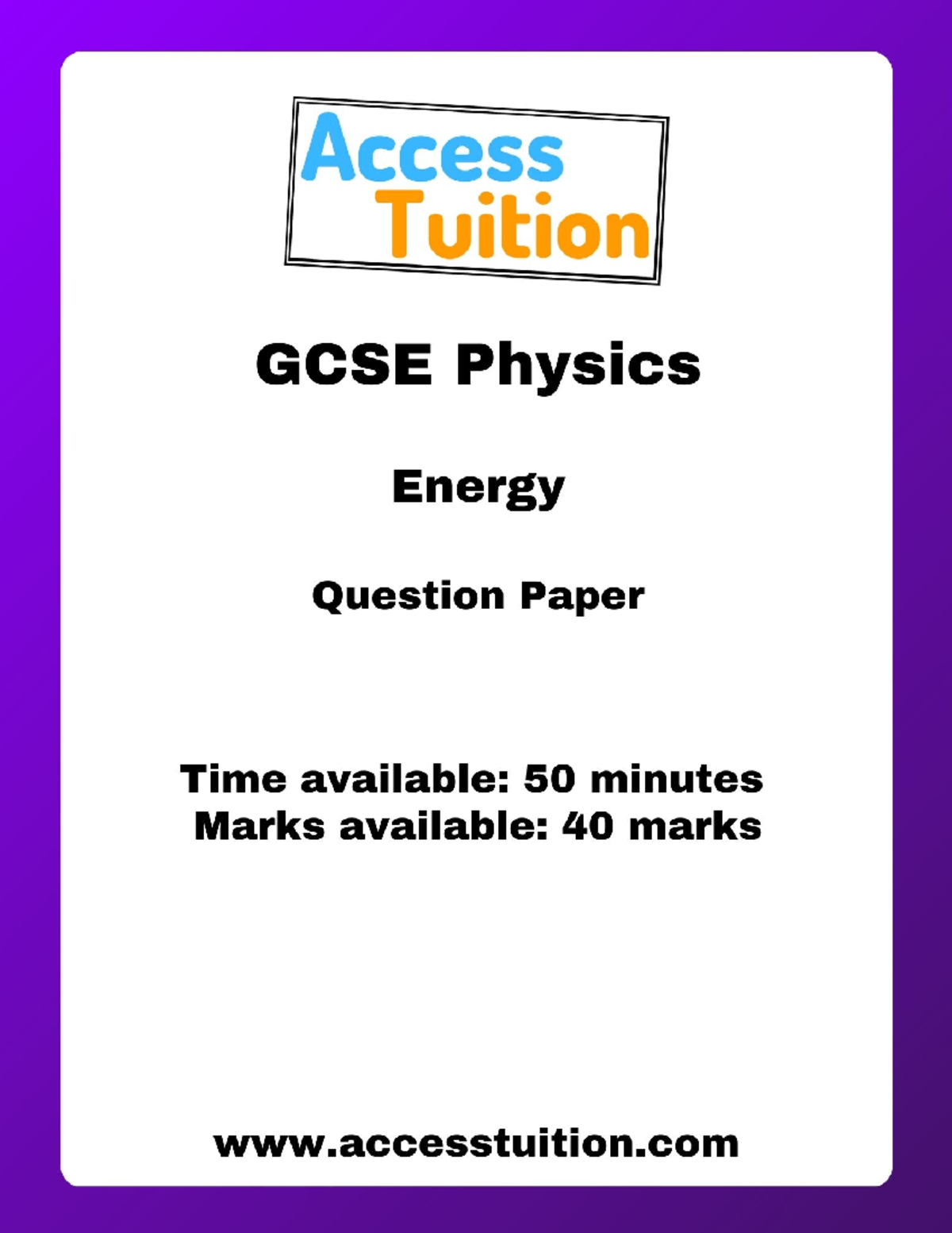 AQA GCSE Physics Energy Question Paper (QP) - Comprehensive Review ...