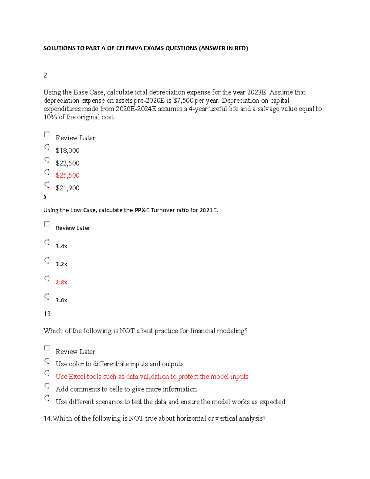 CFI FMVA Exam Part A Solutions & Concepts Explained - Studocu