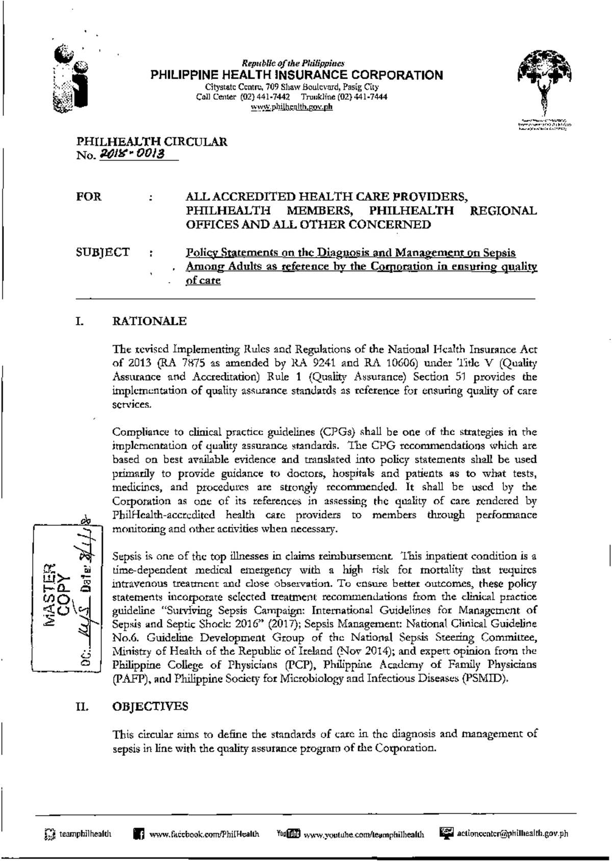 PhilHealth Circular 2018-0013: Policy on Sepsis Diagnosis & Management ...