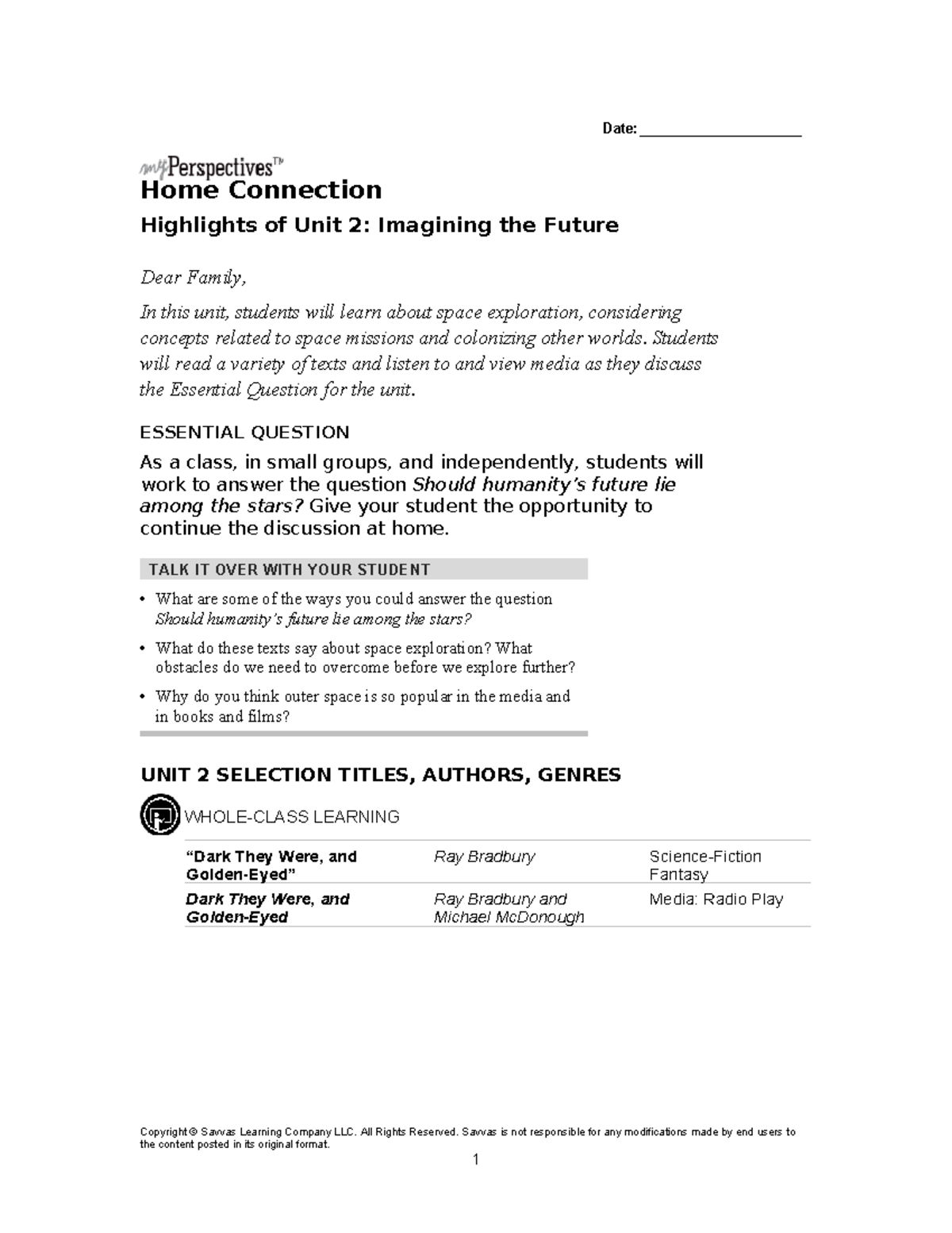 7th Grade Unit 2 Connection Learning: Imagining the Future - Studocu