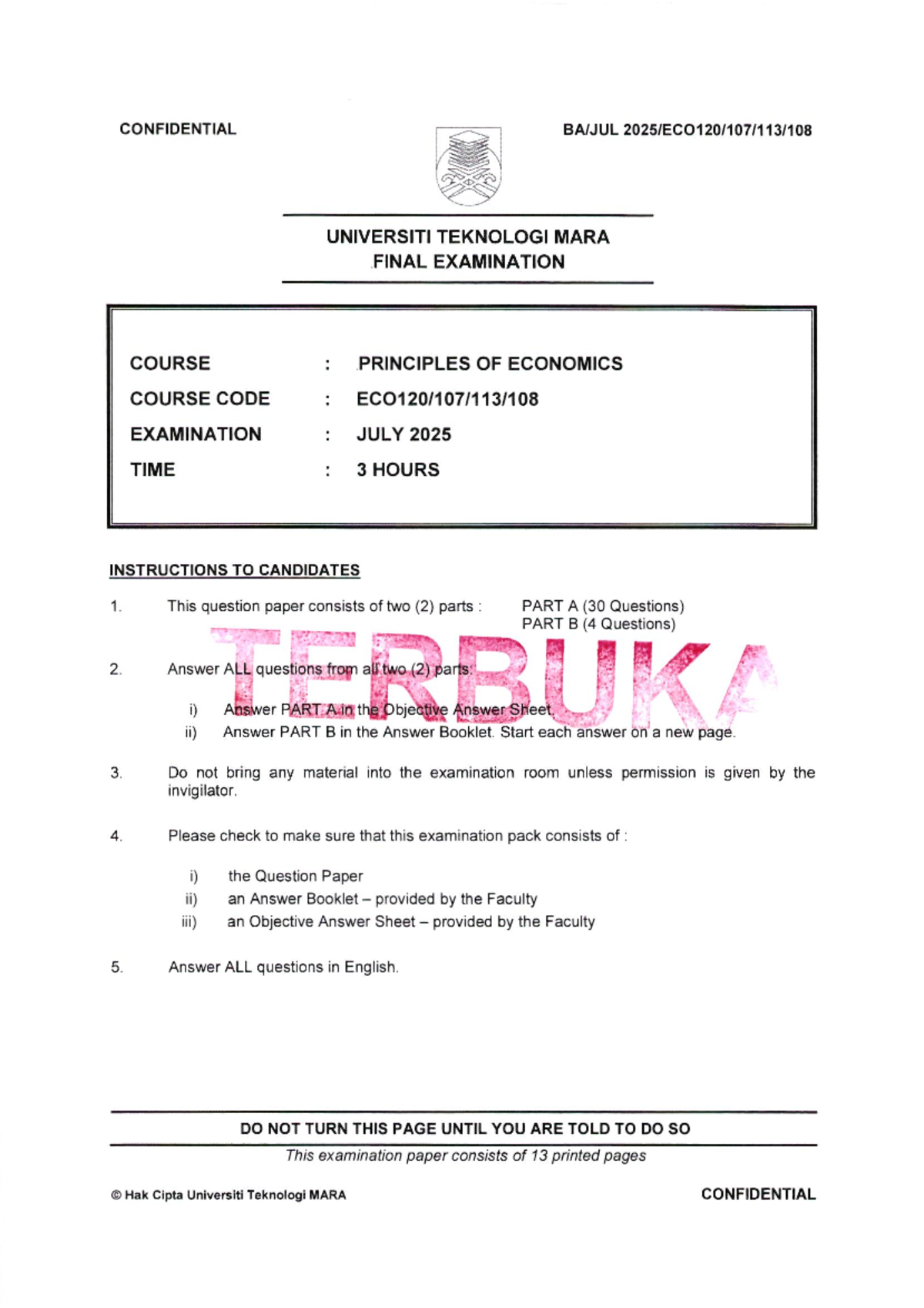 JULY 2025 - Principles of Economics Final Exam Questions - Studocu