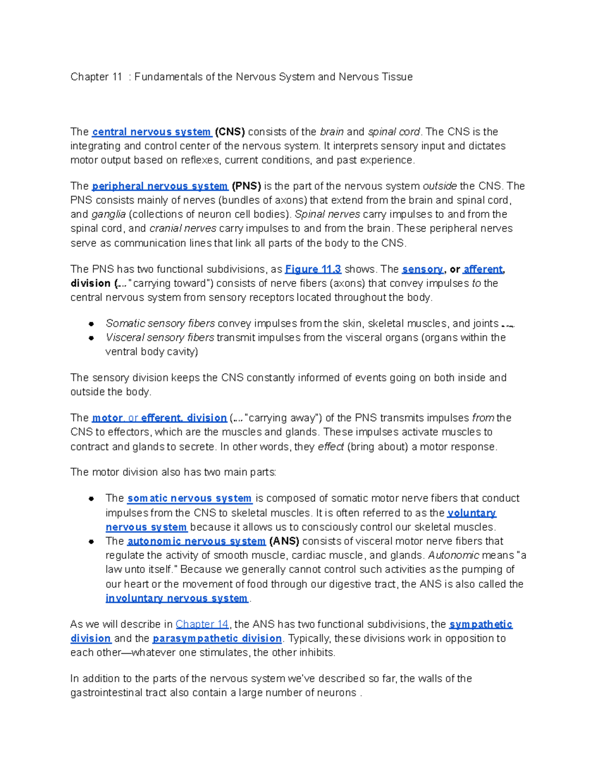 Chapter 11: Nervous System Fundamentals and Tissue Functions - Studocu