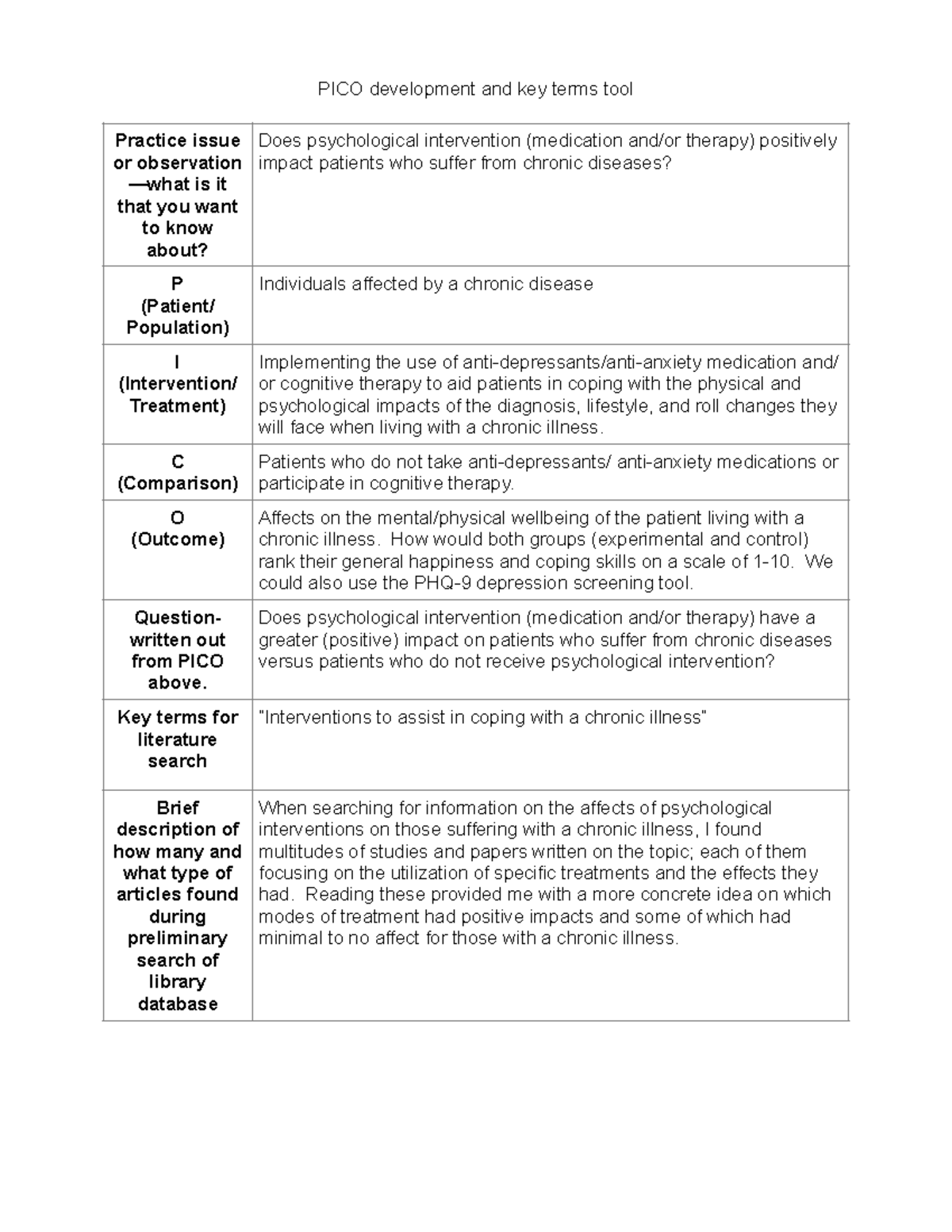 PICO Worksheet PDF - PICO Research - PICO development and key terms ...