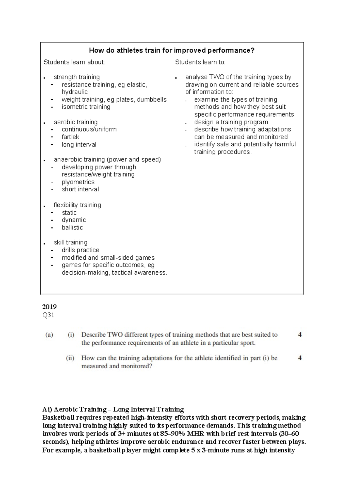 Revision - Improving Performance HSC Questions (2019 Q31, 2021 Q31 ...