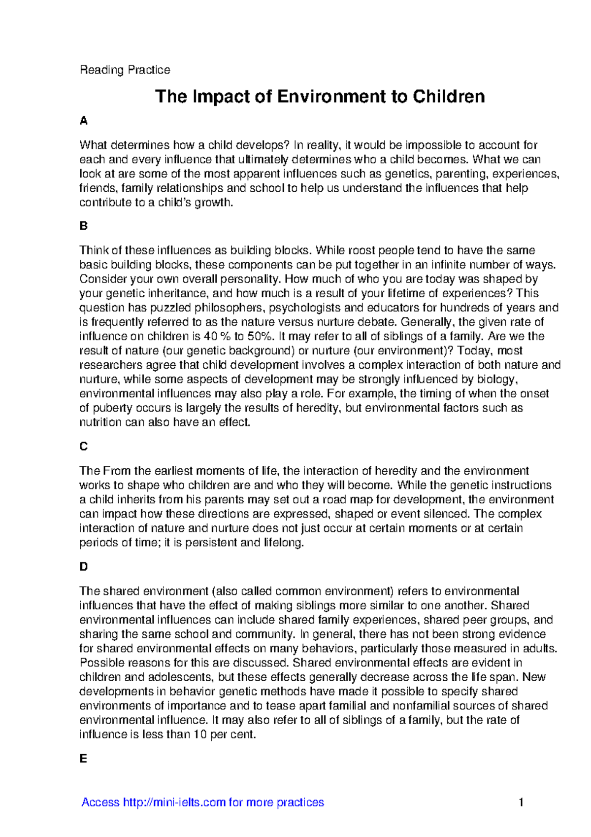 The Impact of Environment on Child Development: A Study (Course Code ...