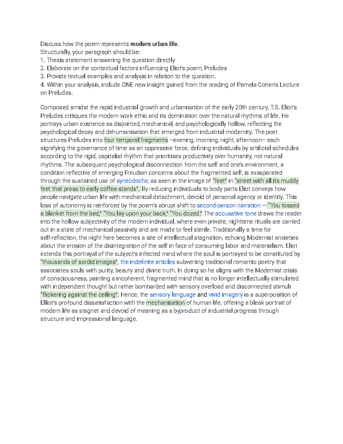 Preludes Analysis: Urban Life in T.S. Eliot's Modernism - Studocu