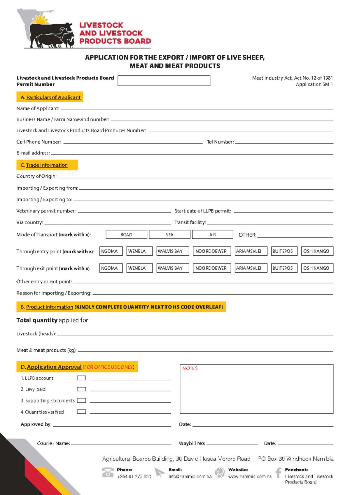 SM 1 - Application for Export of Live Sheep, Meat & Products - Studocu