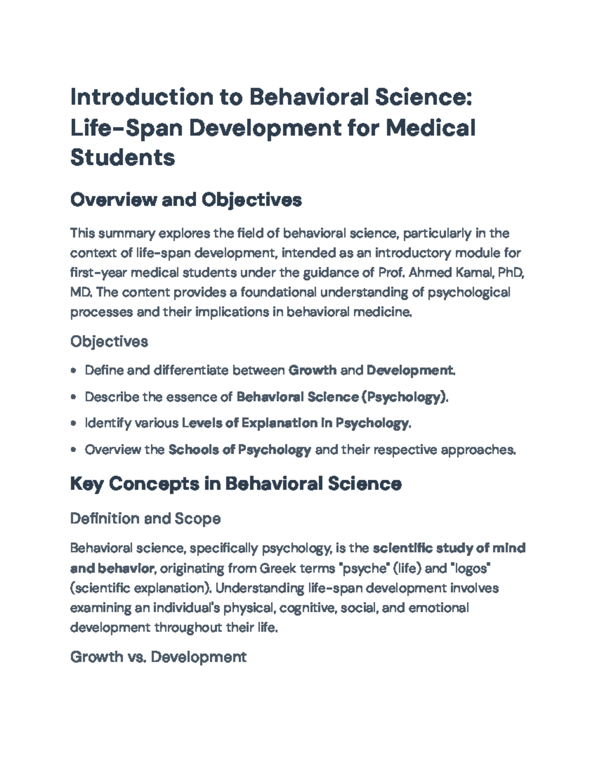 Introduction to Behavioral Science: Life-Span Development Overview for ...