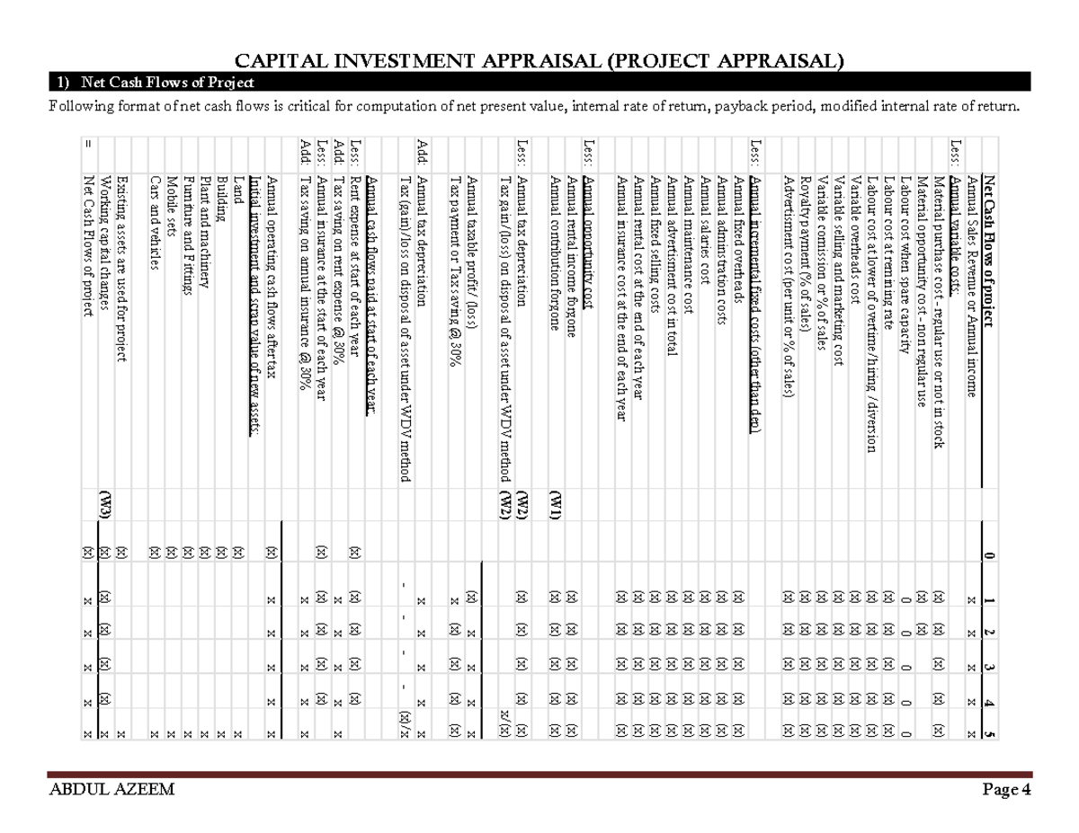 1 - CIA Summary Sheets - BFD Notes on Net Cash Flows and NPV Analysis ...