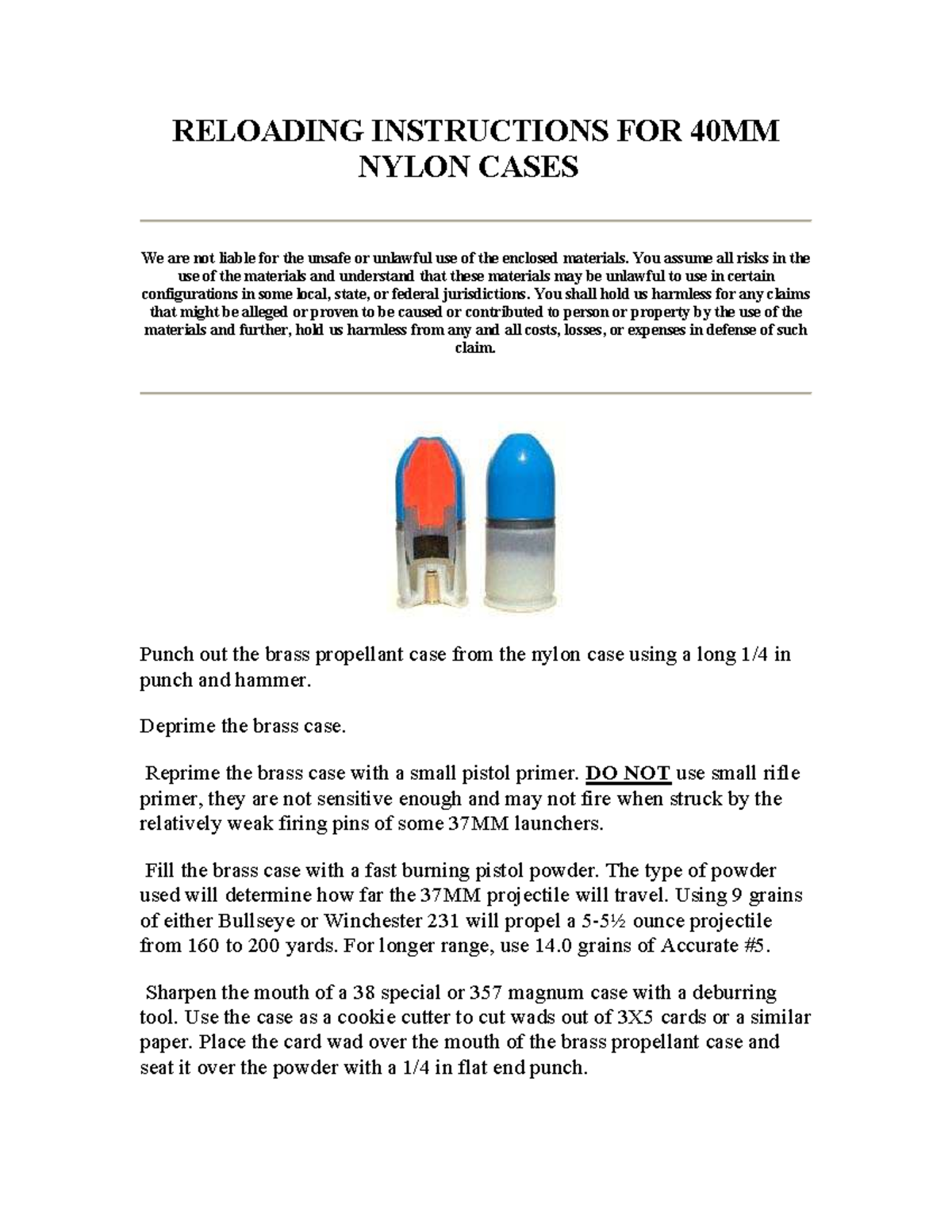 40MM Nylon Cases Reloading Instructions and Safety Guidelines - Studocu